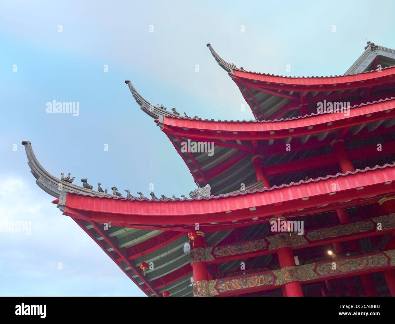 Chinese temple roof consisting of three layers and ornamental Chinese ...