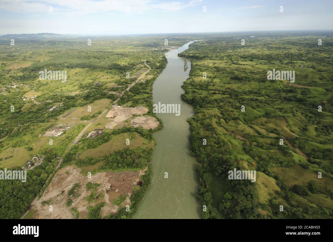 Aerial view of the Usumacinta river surrounded by jungles in Mexico and ...