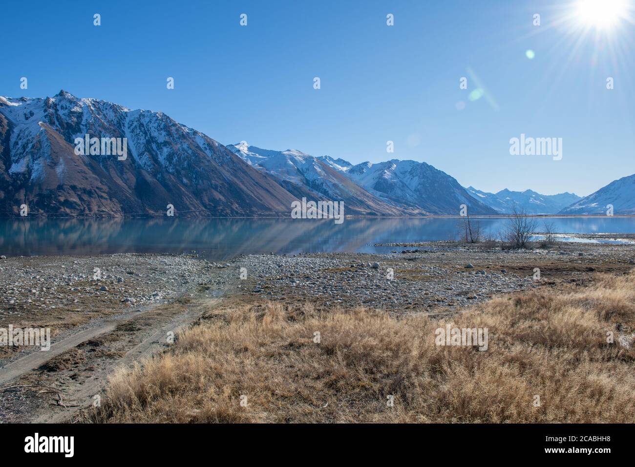 Lake Tekapo - Braemar Station and mouth of the Godley River Stock Photo ...