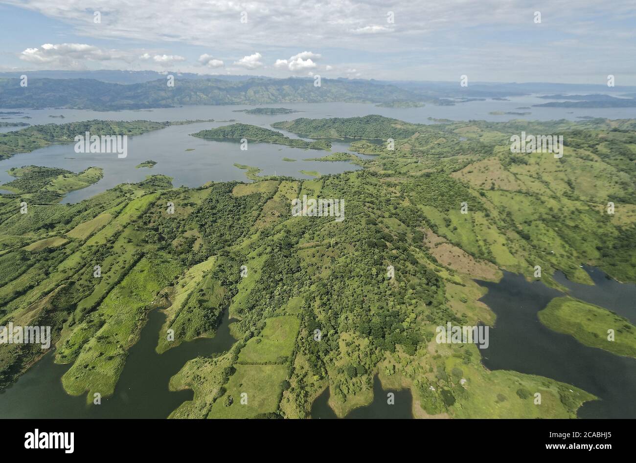 Aerial landscape shot of the Lacandon Jungles surrounded by lakes in ...