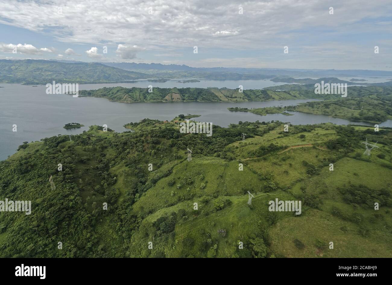 Aerial landscape shot of the Lacandon Jungles surrounded by lakes in ...