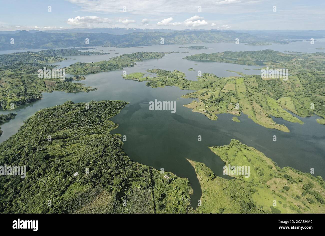 Aerial landscape shot of the Lacandon Jungles surrounded by lakes in ...