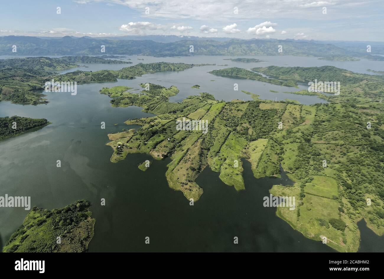 Aerial landscape shot of the Lacandon Jungles surrounded by lakes in ...