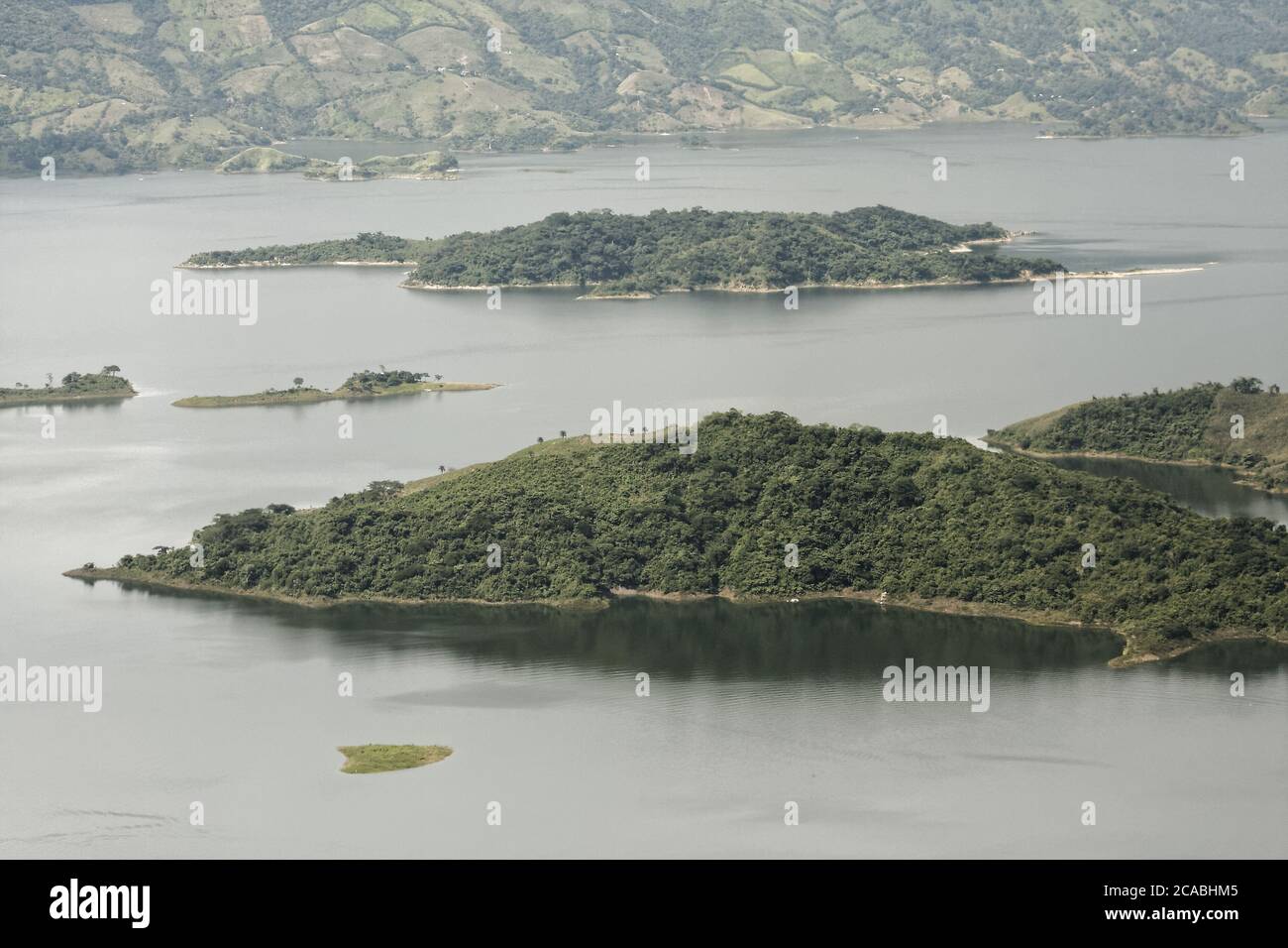 Aerial landscape shot of the Lacandon Jungles surrounded by lakes in ...