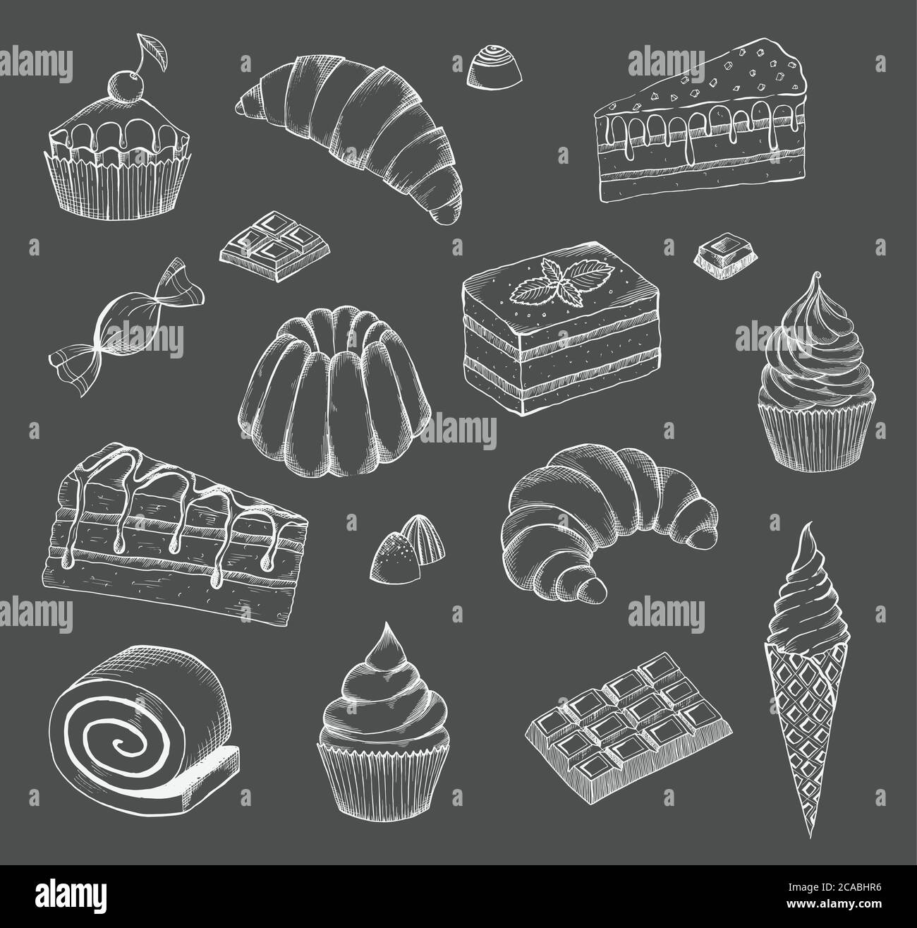 Hand drawn desserts vector set. Desserts bakery shop vector banner ...