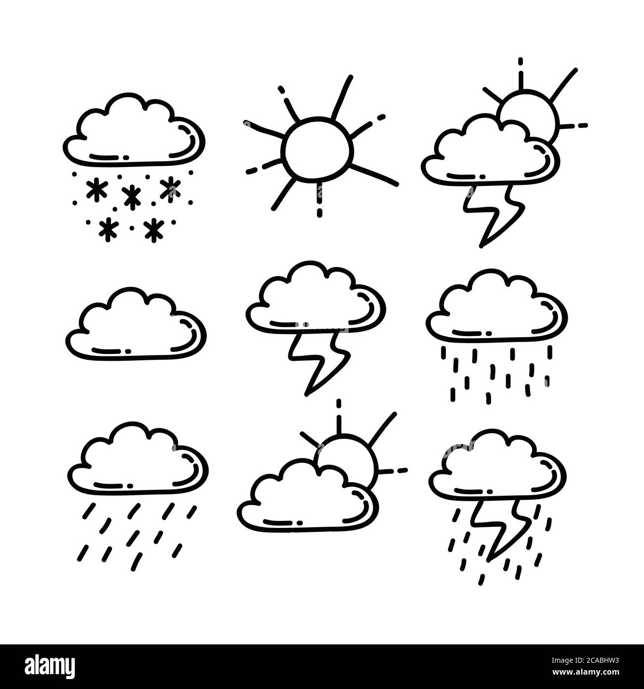 Doodle weather set cloud thunder hi-res stock photography and images ...