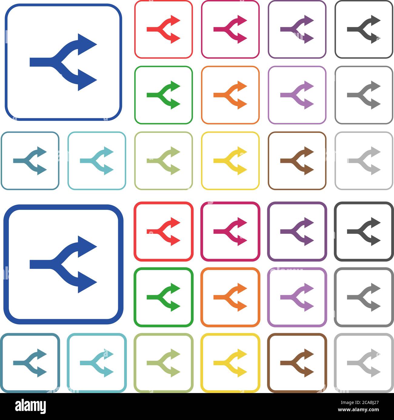 Split arrows color flat icons in rounded square frames. Thin and thick ...