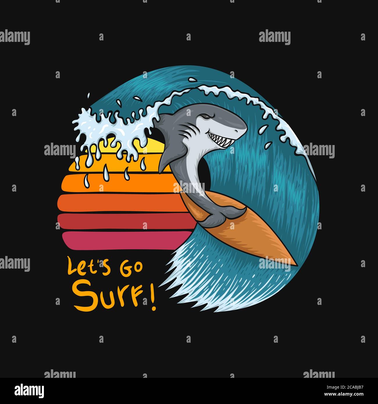 Shark Surfing sunset vector illustration for your company or brand ...