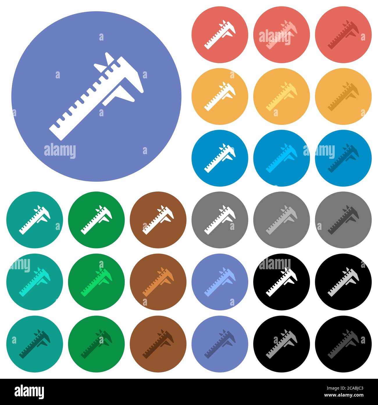 Caliper multi colored flat icons on round backgrounds. Included white ...