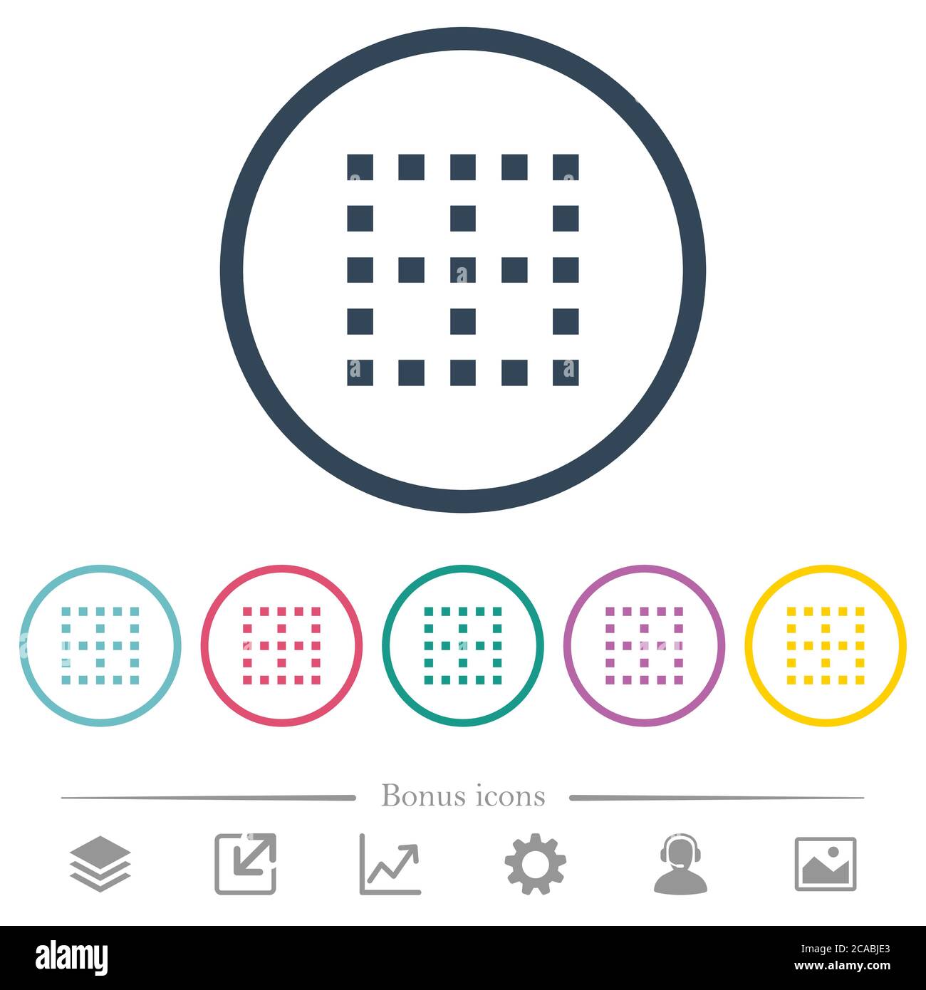 No borders flat color icons in round outlines. 6 bonus icons included ...