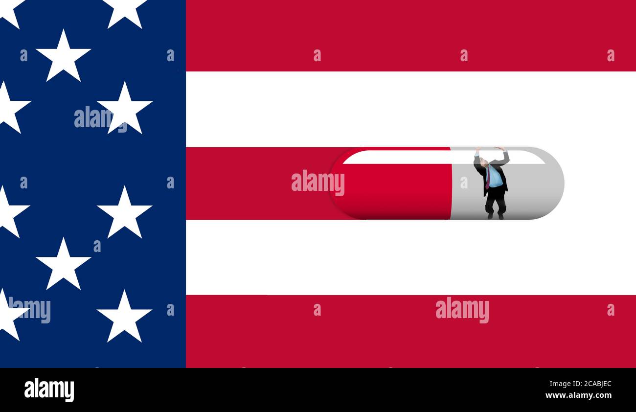 Drug addictions in the USA is the theme of this image of a man inside a ...