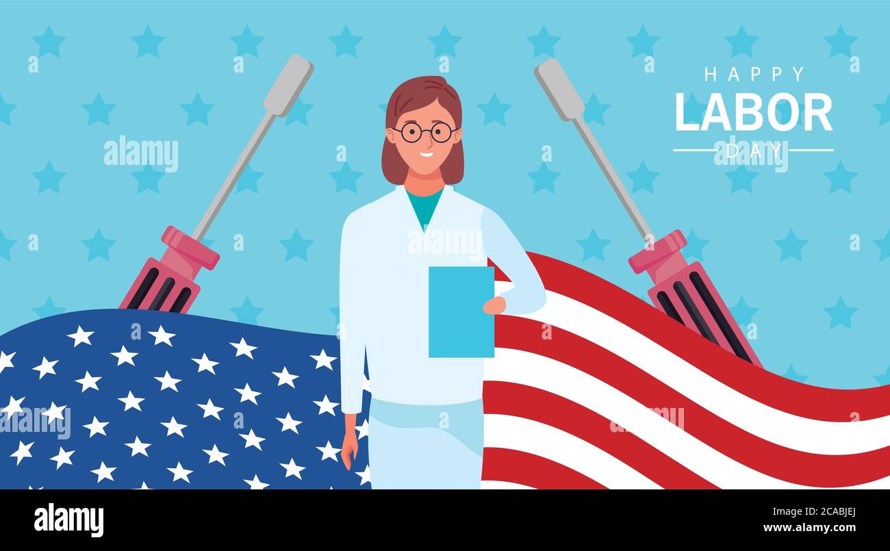 happy labor day celebration with female doctor worker vector ...
