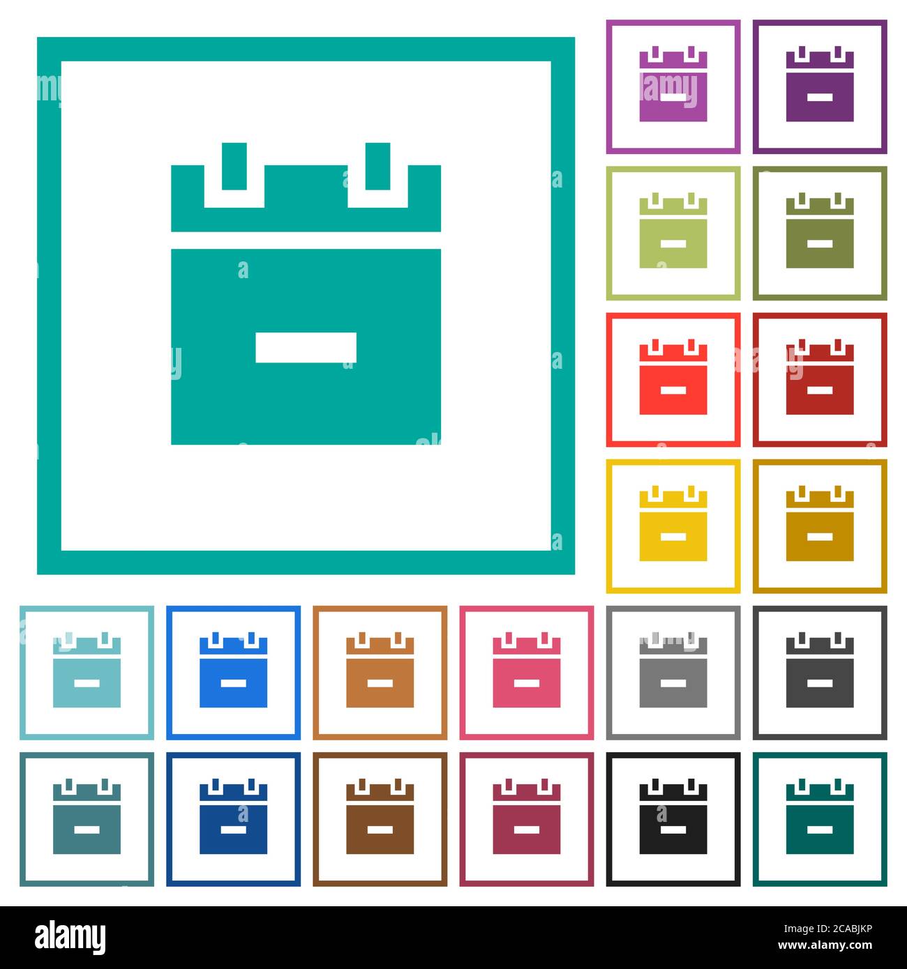 Remove schedule item flat color icons with quadrant frames on white ...