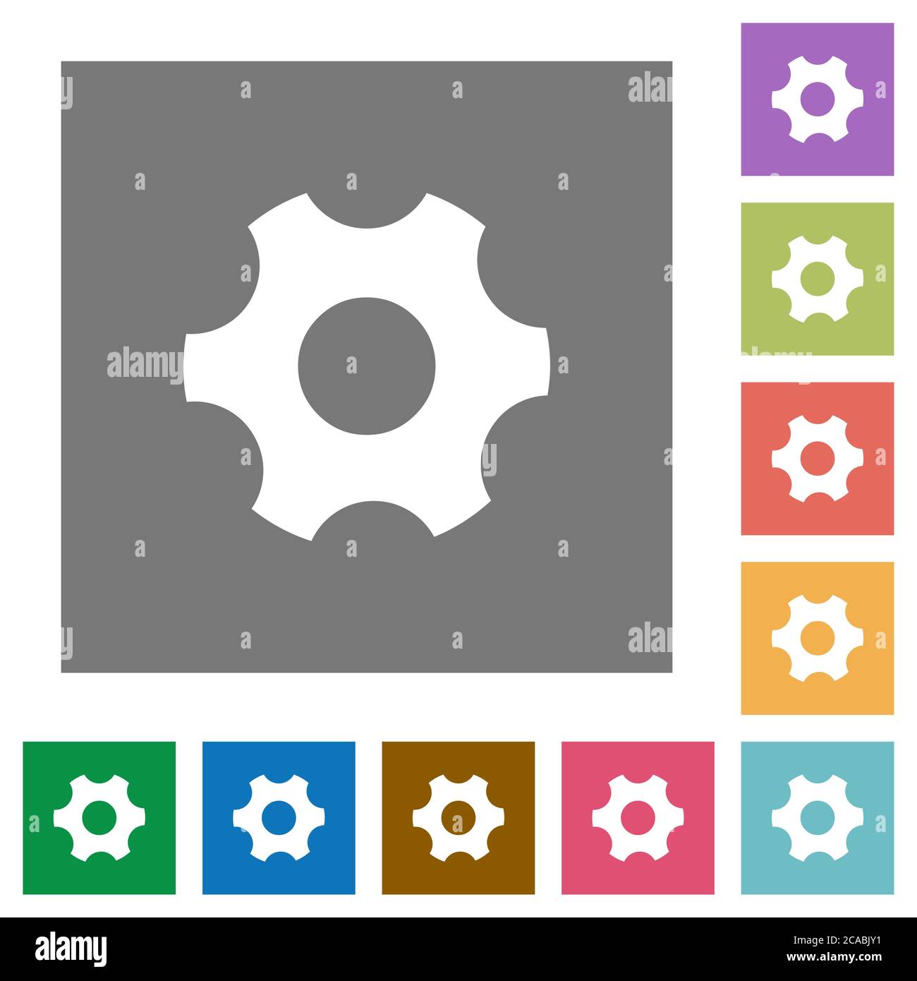 Single cogwheel flat icons on simple color square backgrounds Stock ...