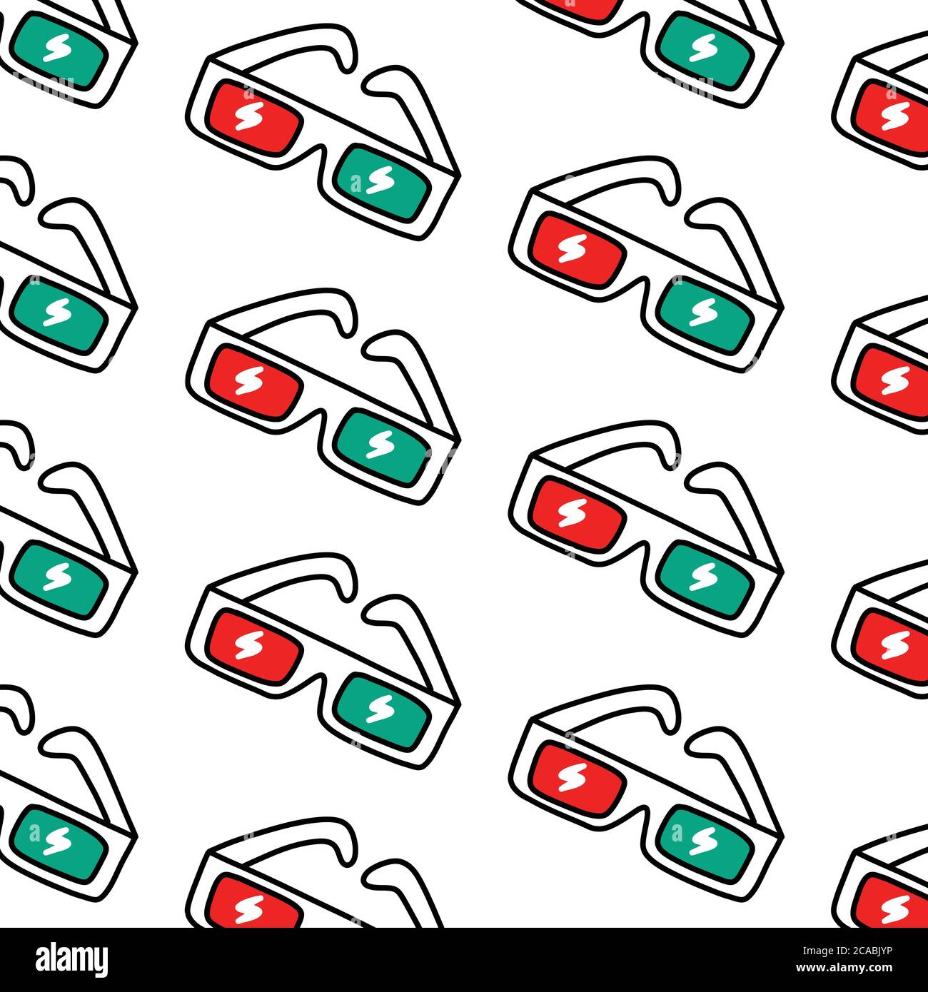 3D glasses seamless doodle pattern, vector color illustration Stock ...
