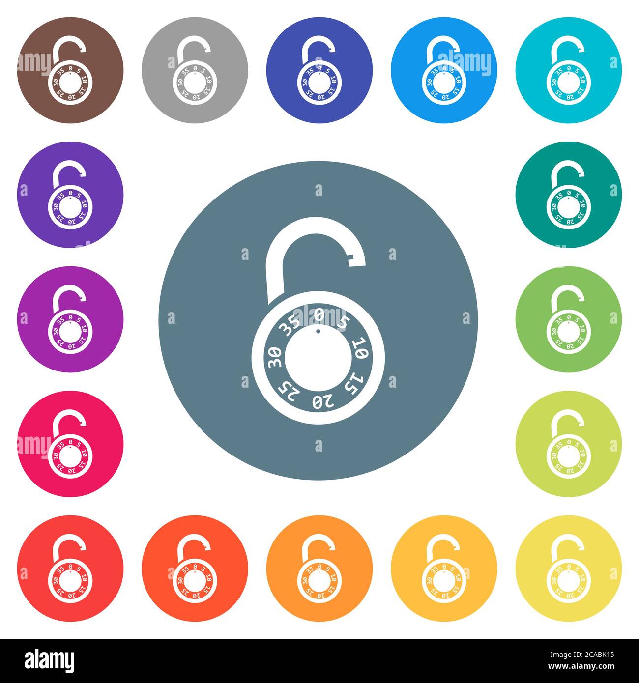 Unlocked round combination lock flat white icons on round color ...