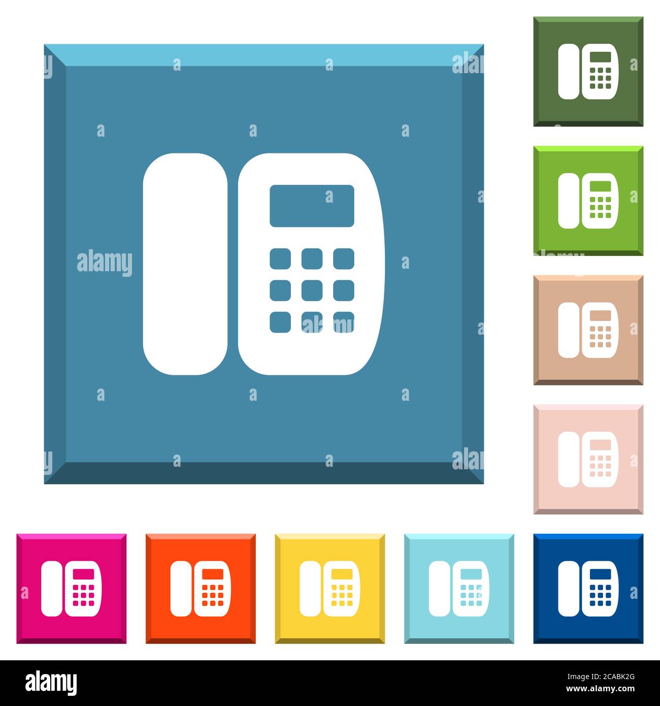 Office phone white icons on edged square buttons in various trendy ...