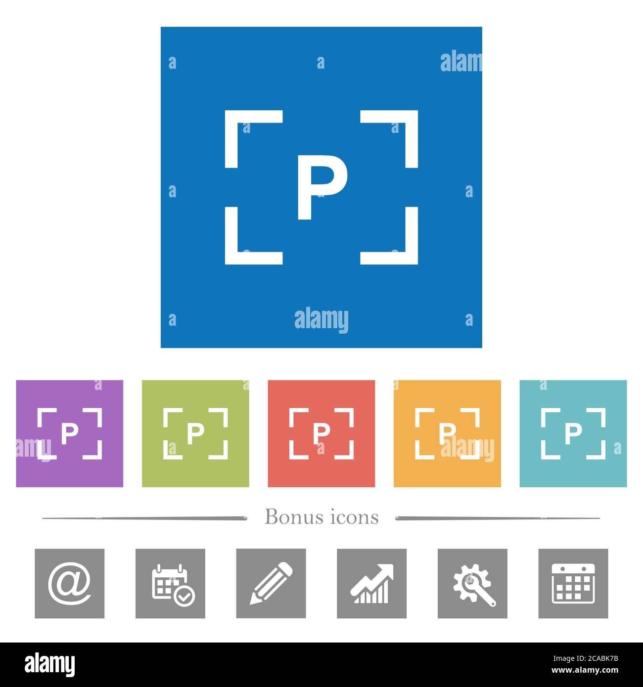 Camera program mode flat white icons in square backgrounds. 6 bonus ...