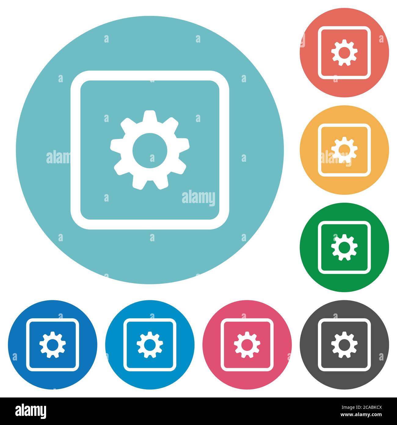 Object settings flat white icons on round color backgrounds Stock ...