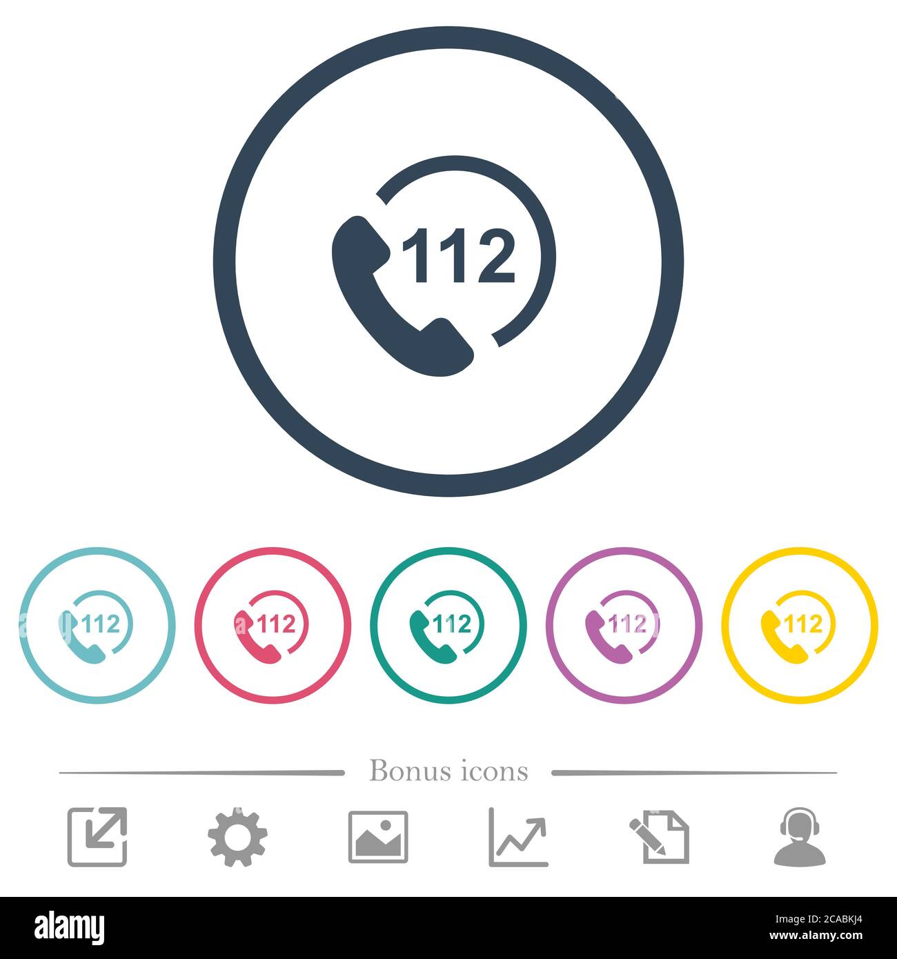 Emergency Call 112 Flat Color Icons In Round Outlines 6 Bonus Icons Included Stock Vector Image