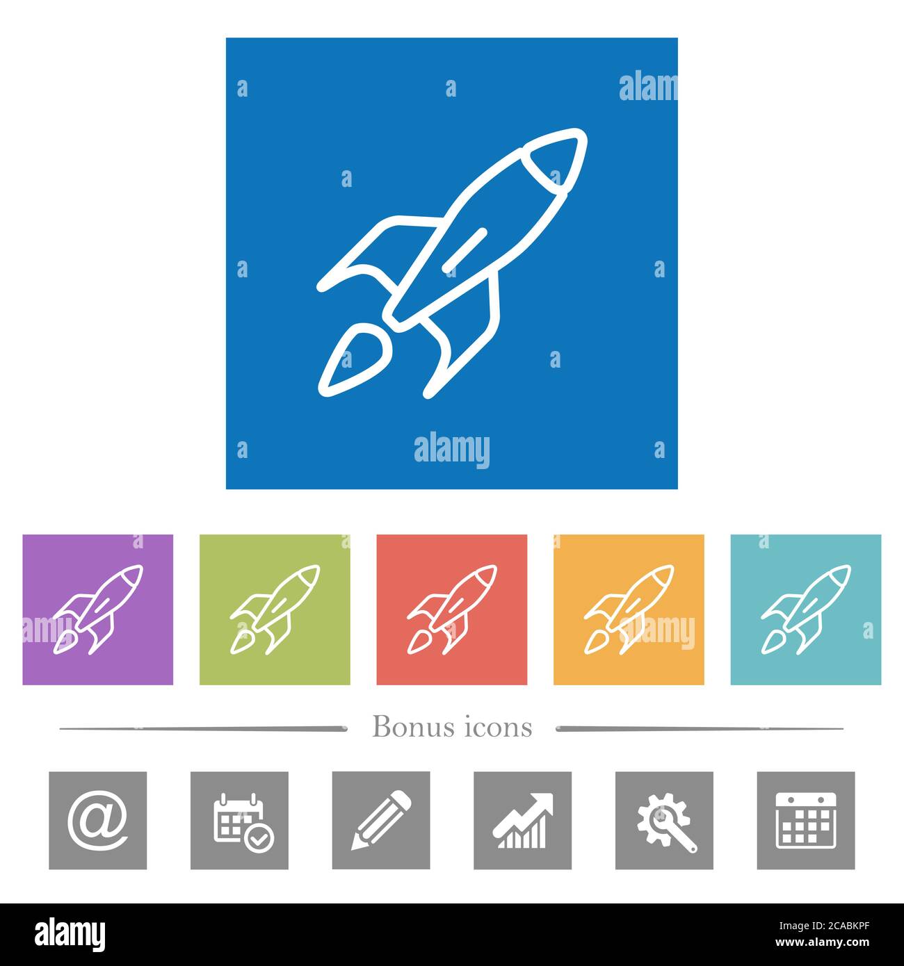 Launched rocket flat white icons in square backgrounds. 6 bonus icons ...