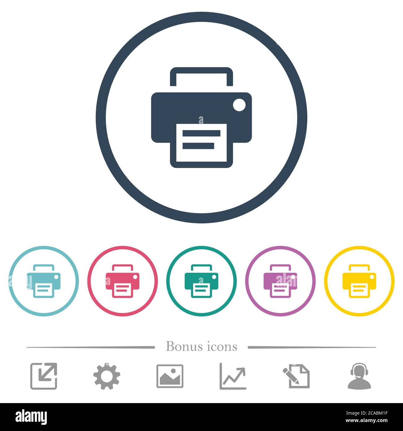 Printer flat color icons in round outlines. 6 bonus icons included ...