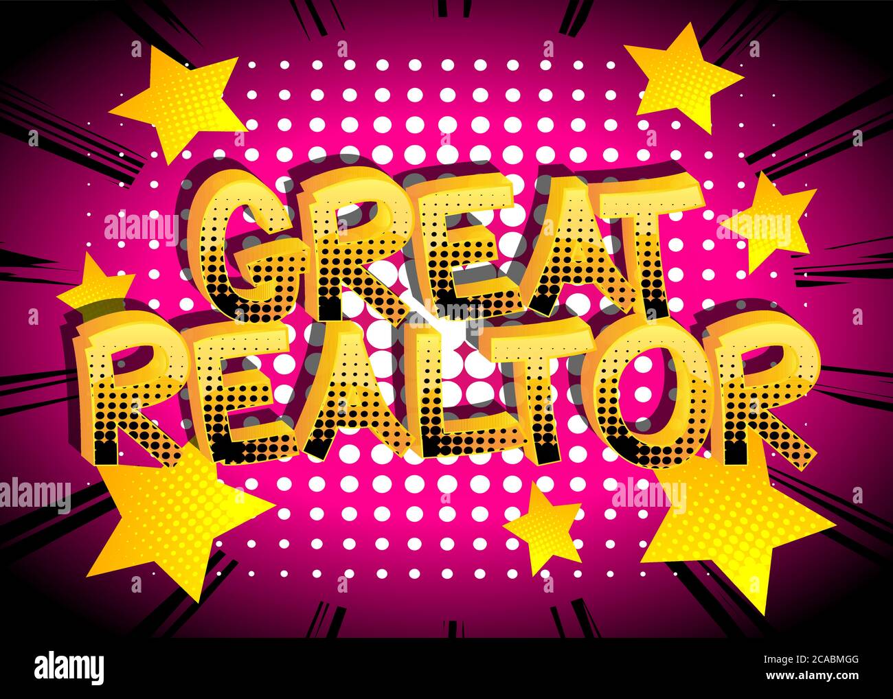 Great Realtor Comic book style cartoon words on abstract comics ...