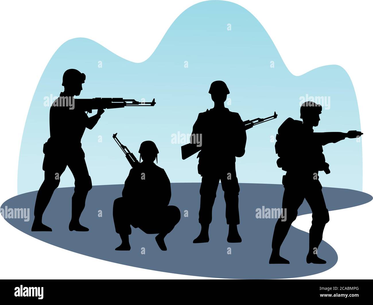 four soldiers military silhouettes figures vector illustration design ...