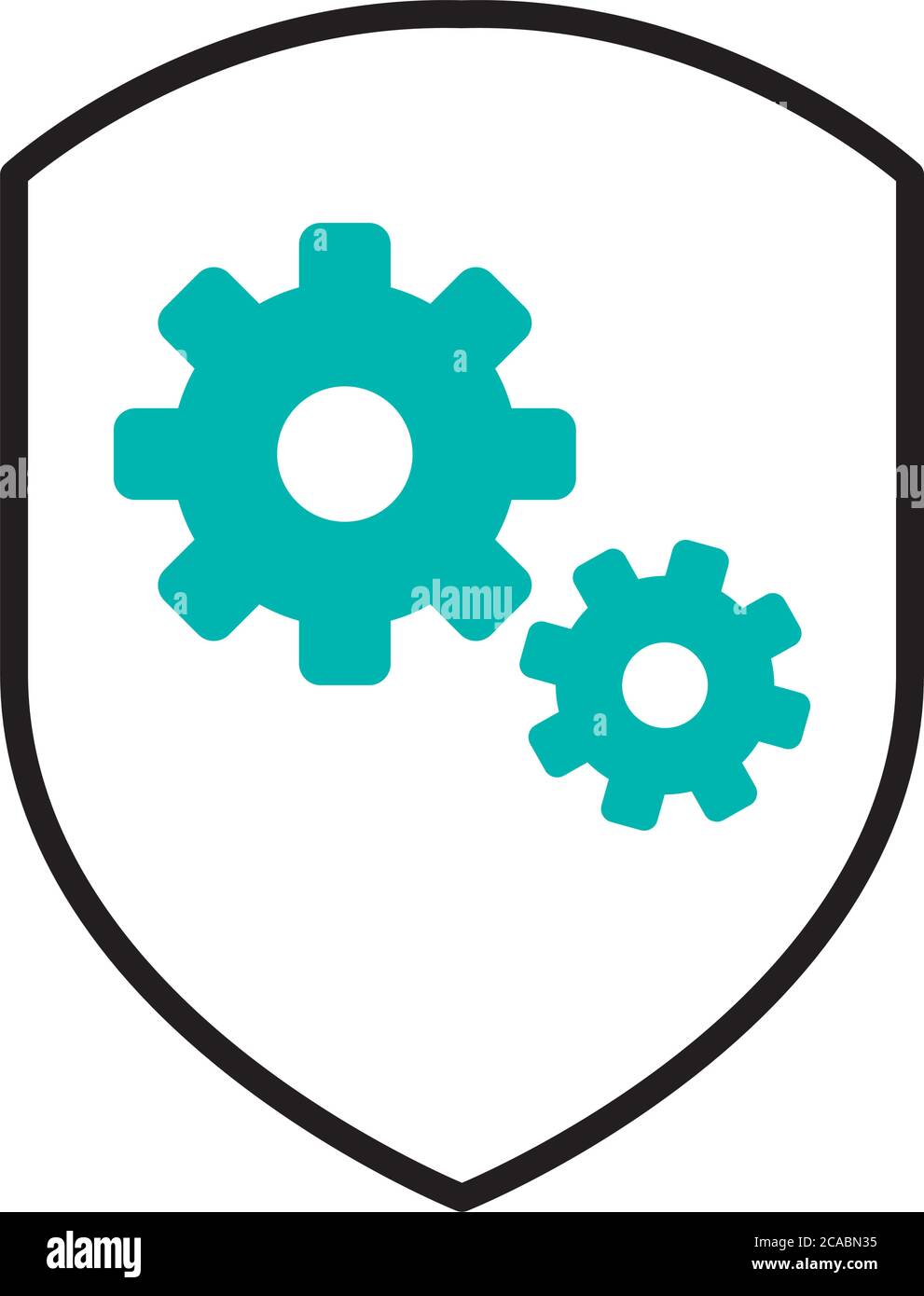 shield with gear wheels icon over white background, half line half ...