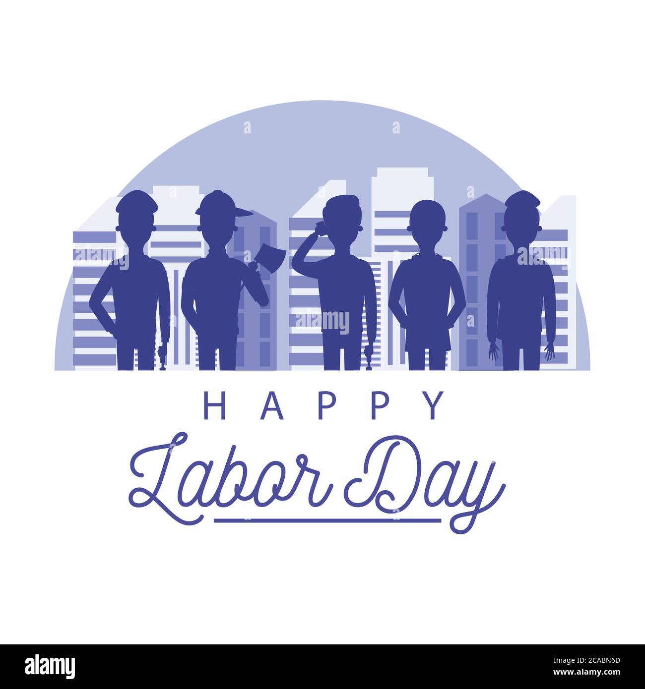 happy labor day celebration with workers silhouette on the city vector ...