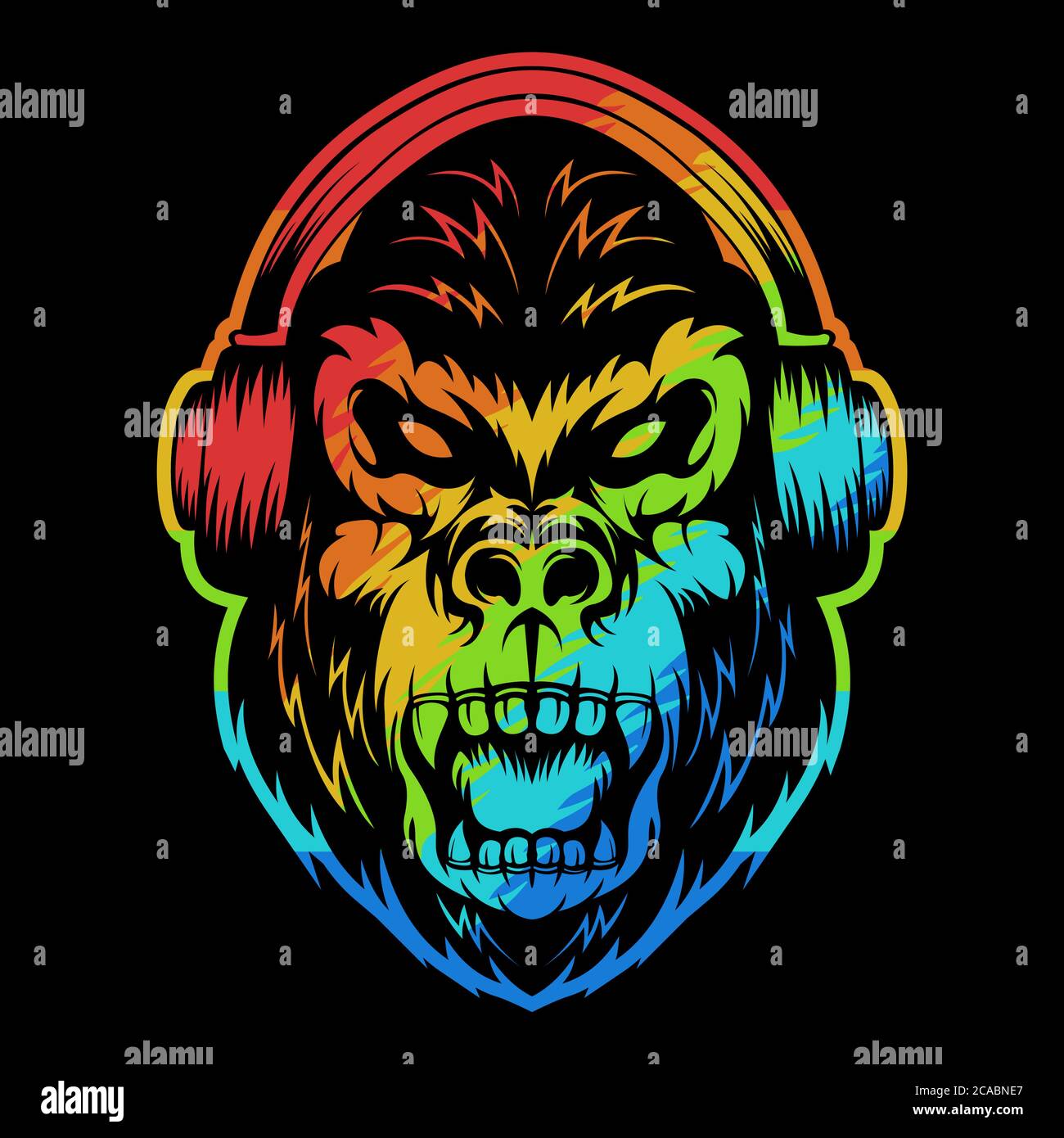 angry gorilla headphone colorful vector illustration for your company ...