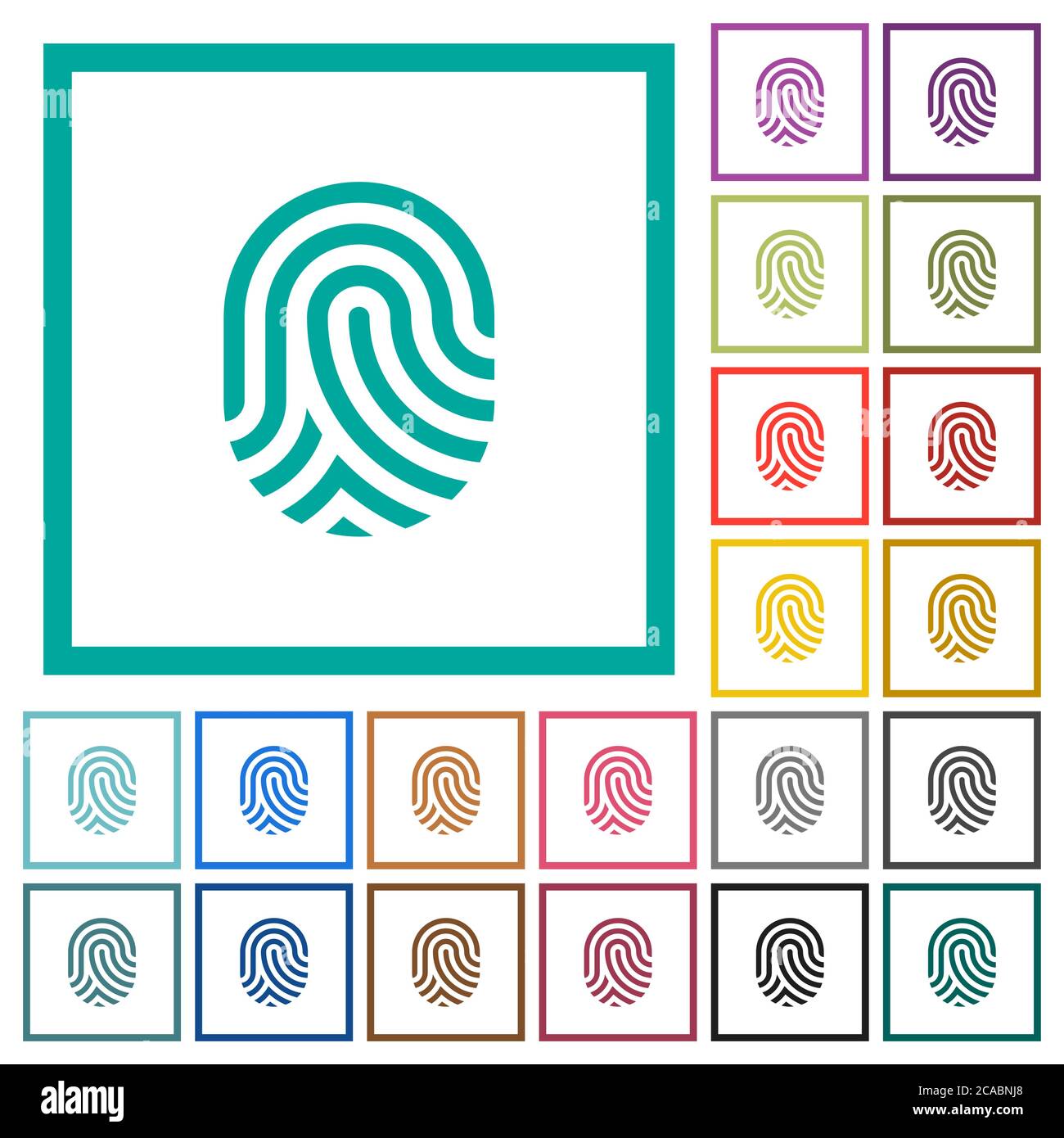 Fingerprint flat color icons with quadrant frames on white background ...