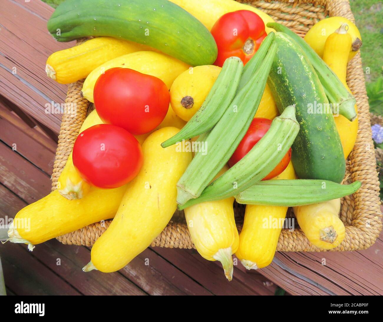 Summer vegetables, cucumbers, squash, okra and tomatoes Stock Photo - Alamy