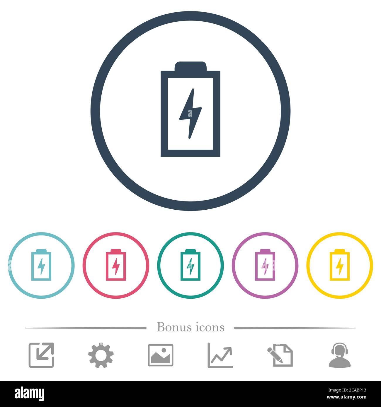 Battery with energy symbol flat color icons in round outlines. 6 bonus ...