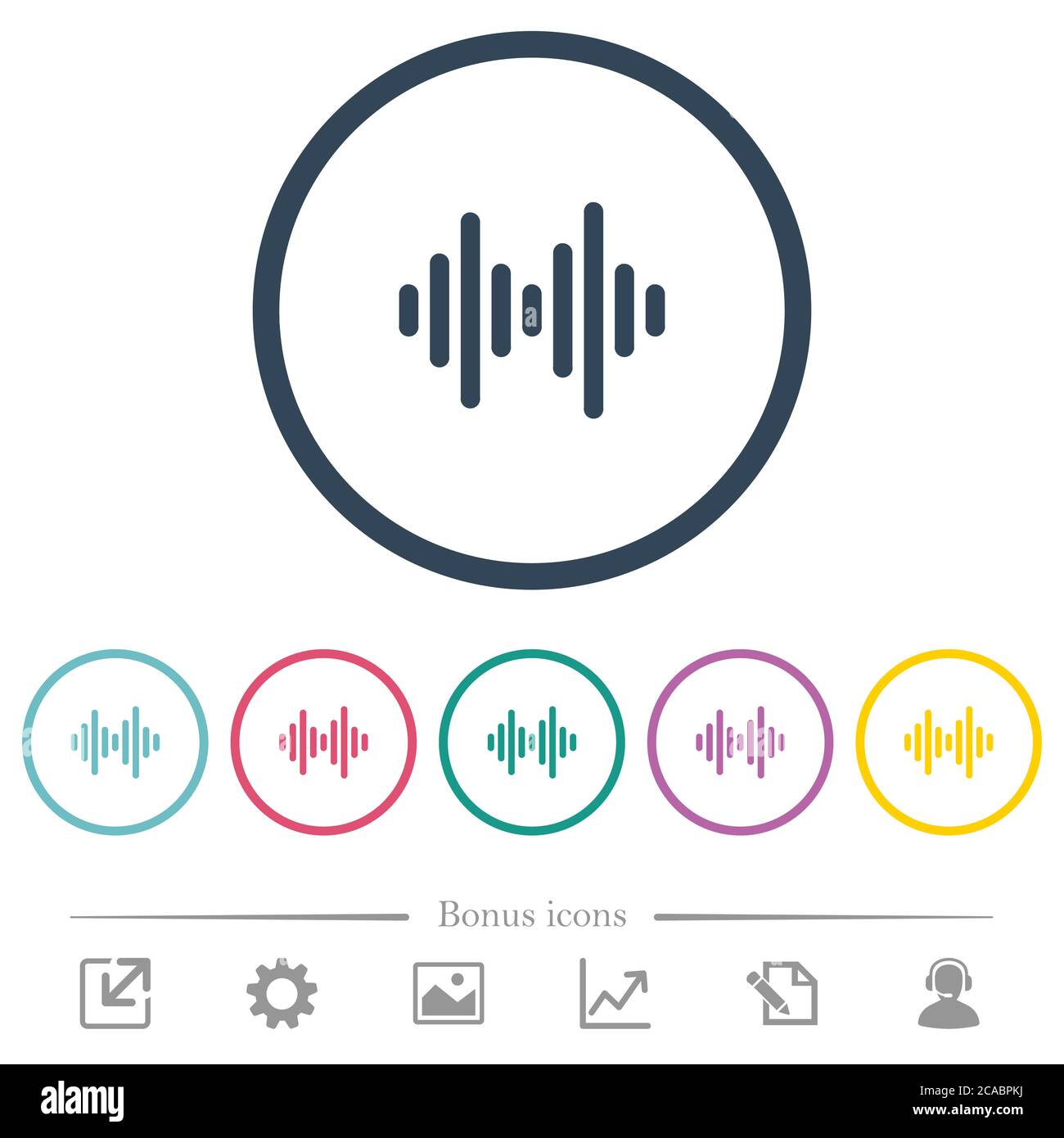 Sound wave flat color icons in round outlines. 6 bonus icons included ...