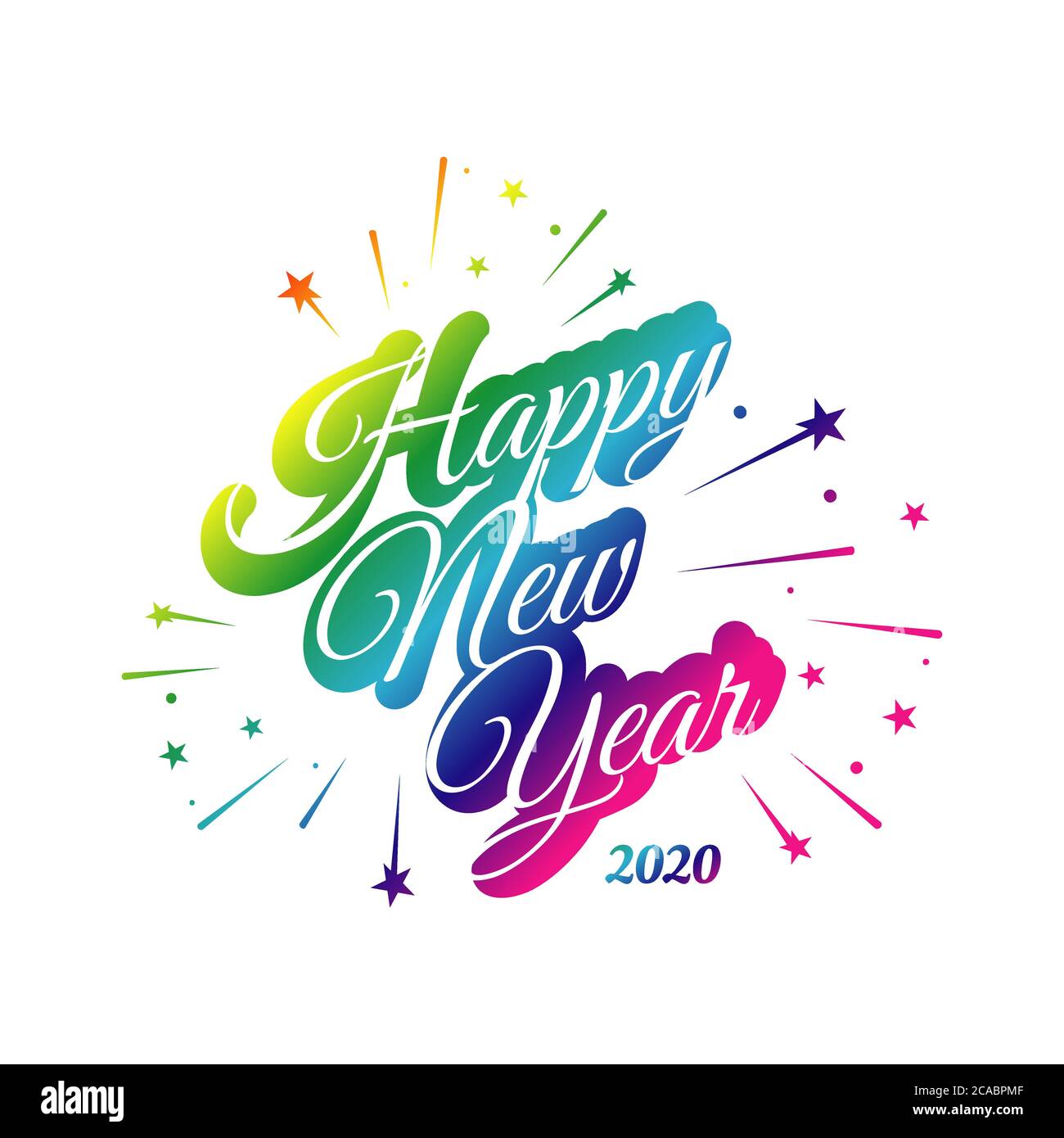 colorful hand drawn Happy new year 2020 lettering vector Illustration ...