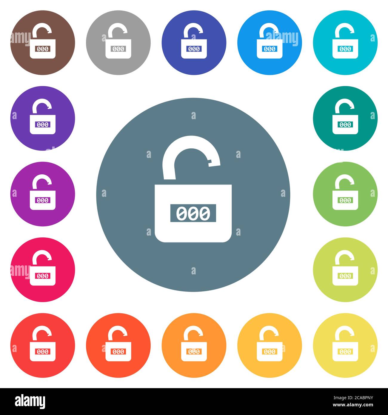 Unlocked combination lock with center numbers flat white icons on round ...