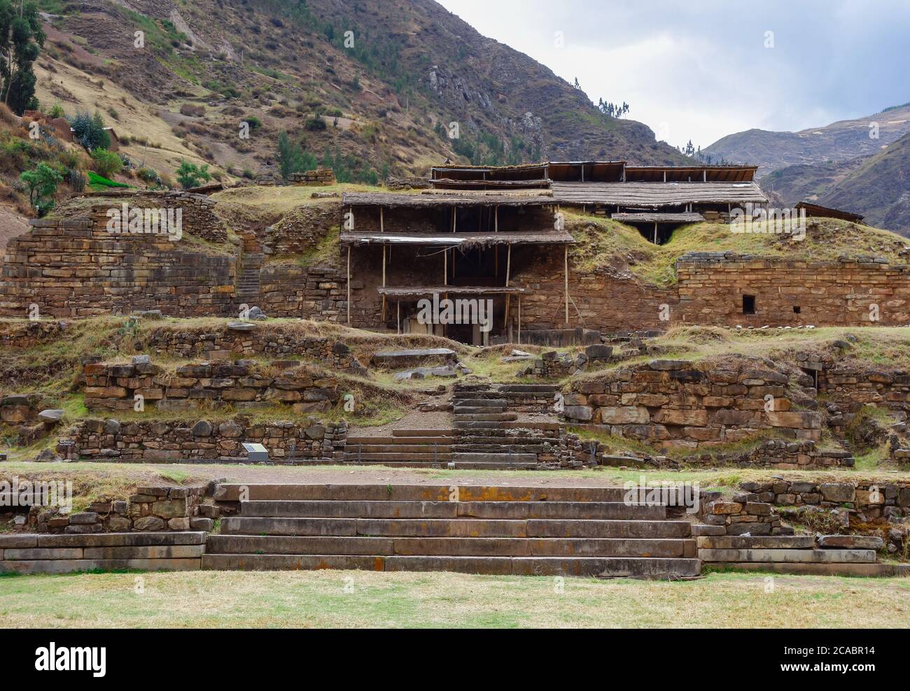 Sunny scenery of the Chavin de Huantar archaeological site in Peru ...