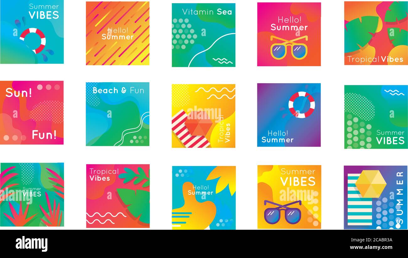 bundle of summer banners set icons vector illustration design Stock ...