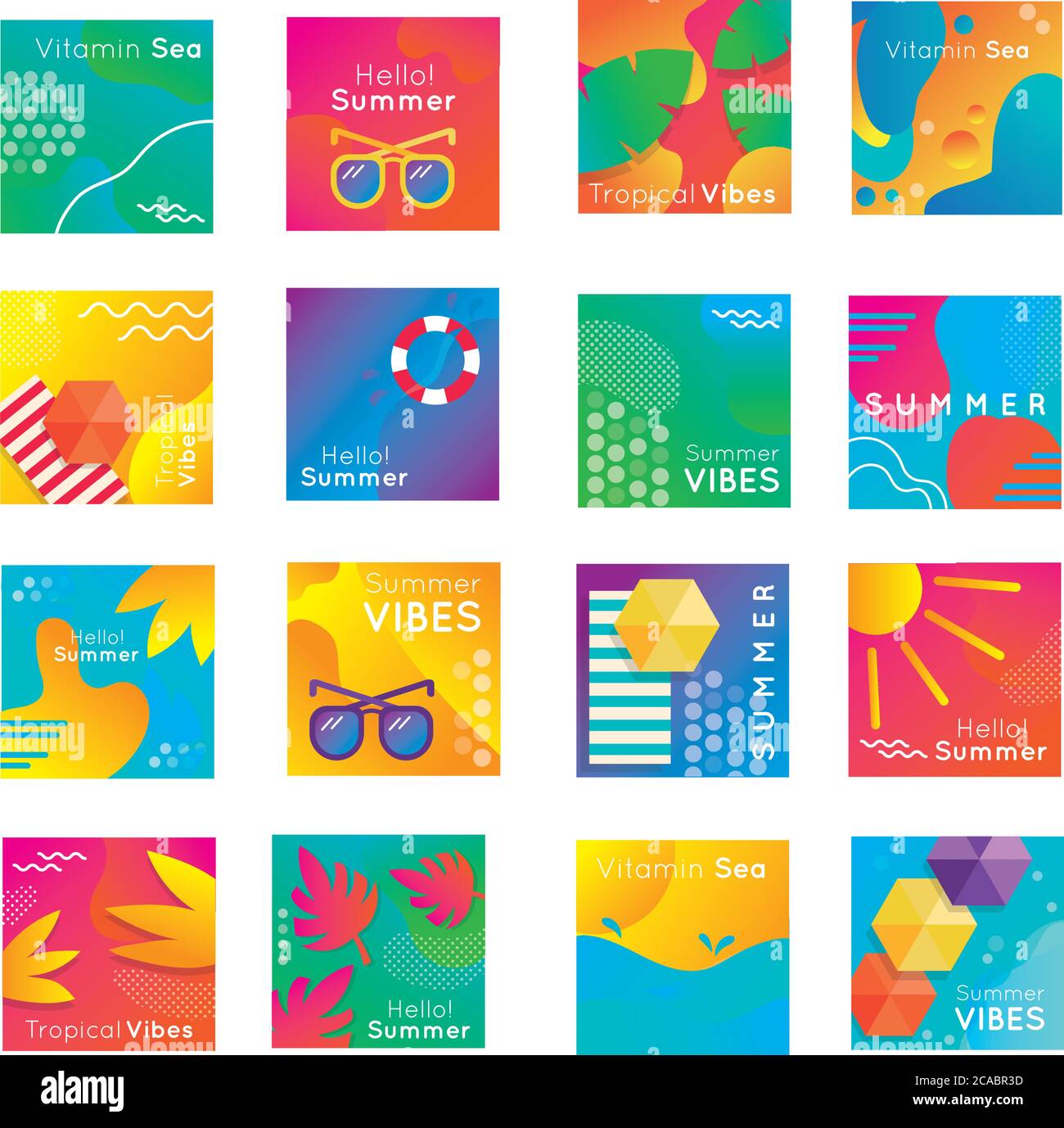 bundle of summer banners set icons vector illustration design Stock ...