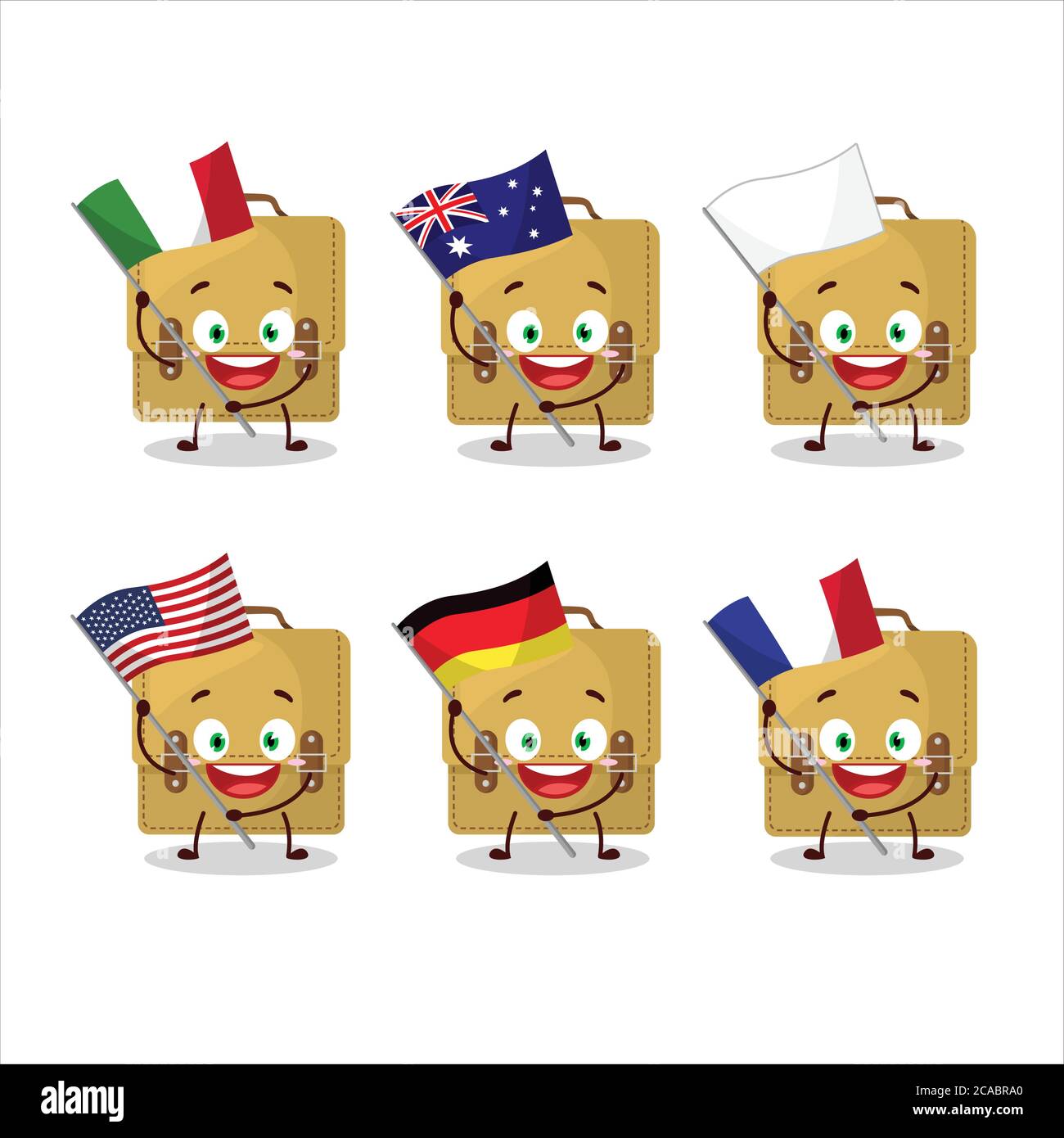 Sling Bag School Cartoon Character Bring The Flags Of Various Countries