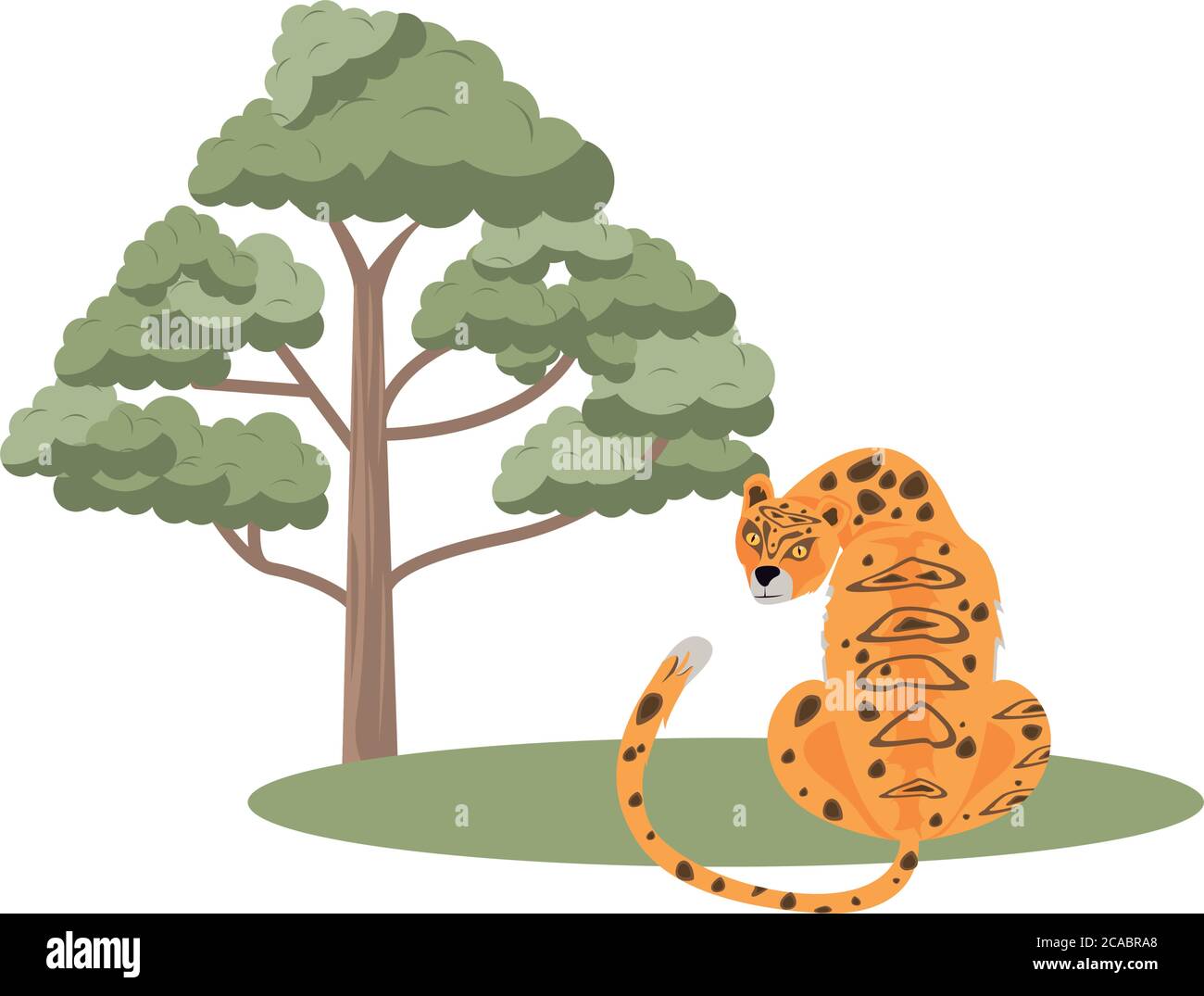 wild leopard feline beast with tree vector illustration design Stock ...