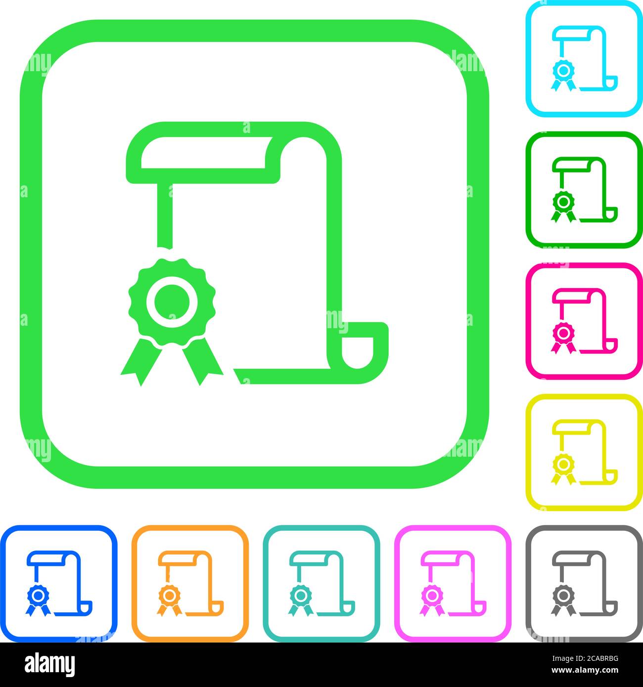 Scroll with certificate on left vivid colored flat icons in curved ...