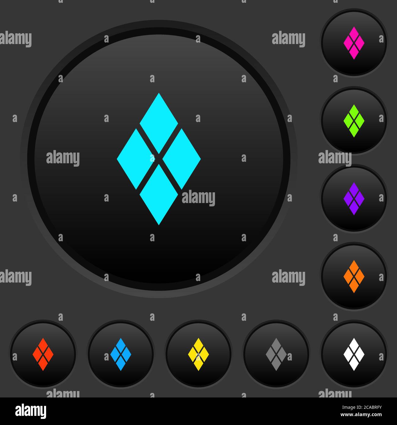 Diamond tile pattern dark push buttons with vivid color icons on dark ...