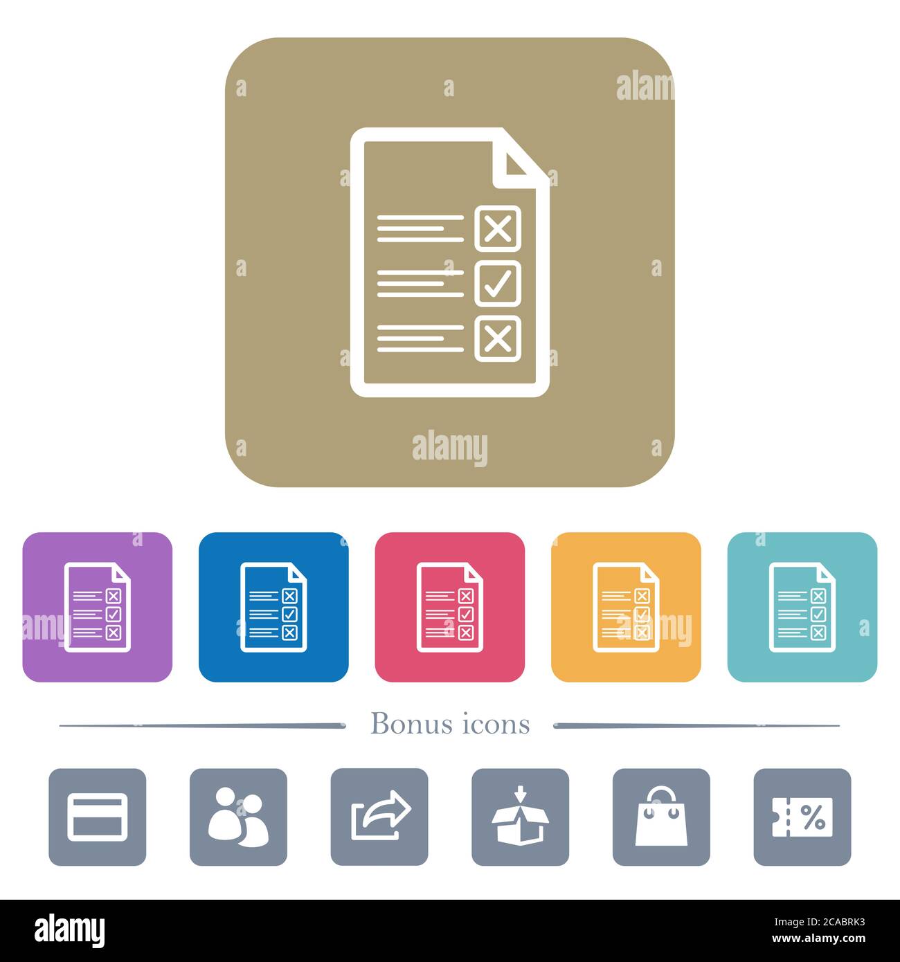 Questionnaire document white flat icons on color rounded square ...