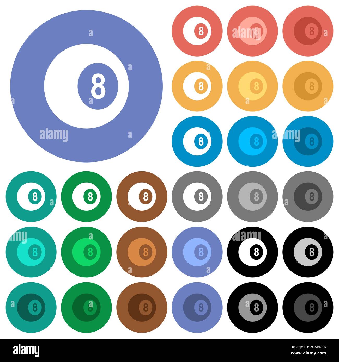 Black eight billiard ball multi colored flat icons on round backgrounds ...