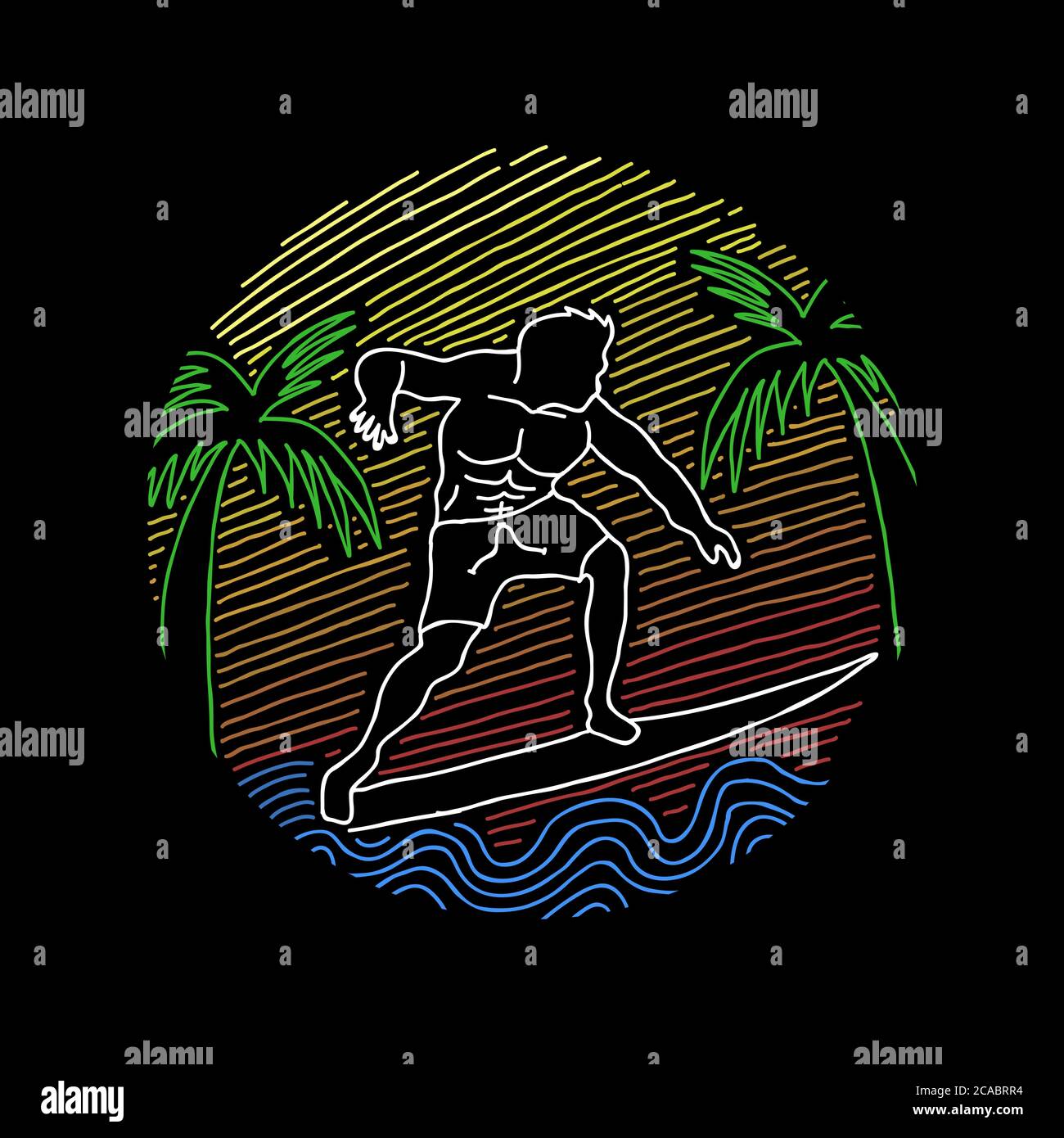 Surfing line art vector illustration for your company or brand Stock ...