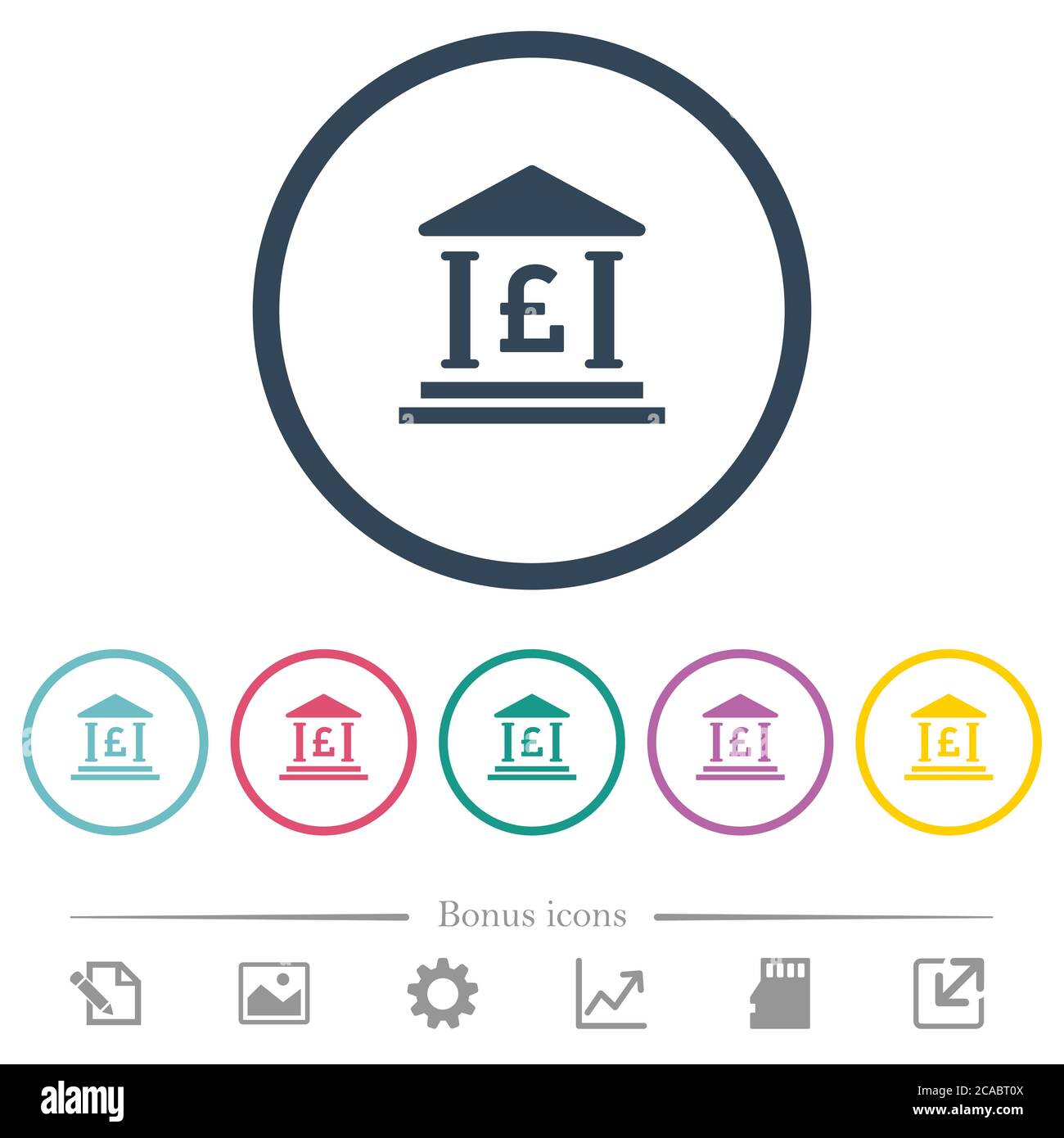Pound bank office flat color icons in round outlines. 6 bonus icons ...