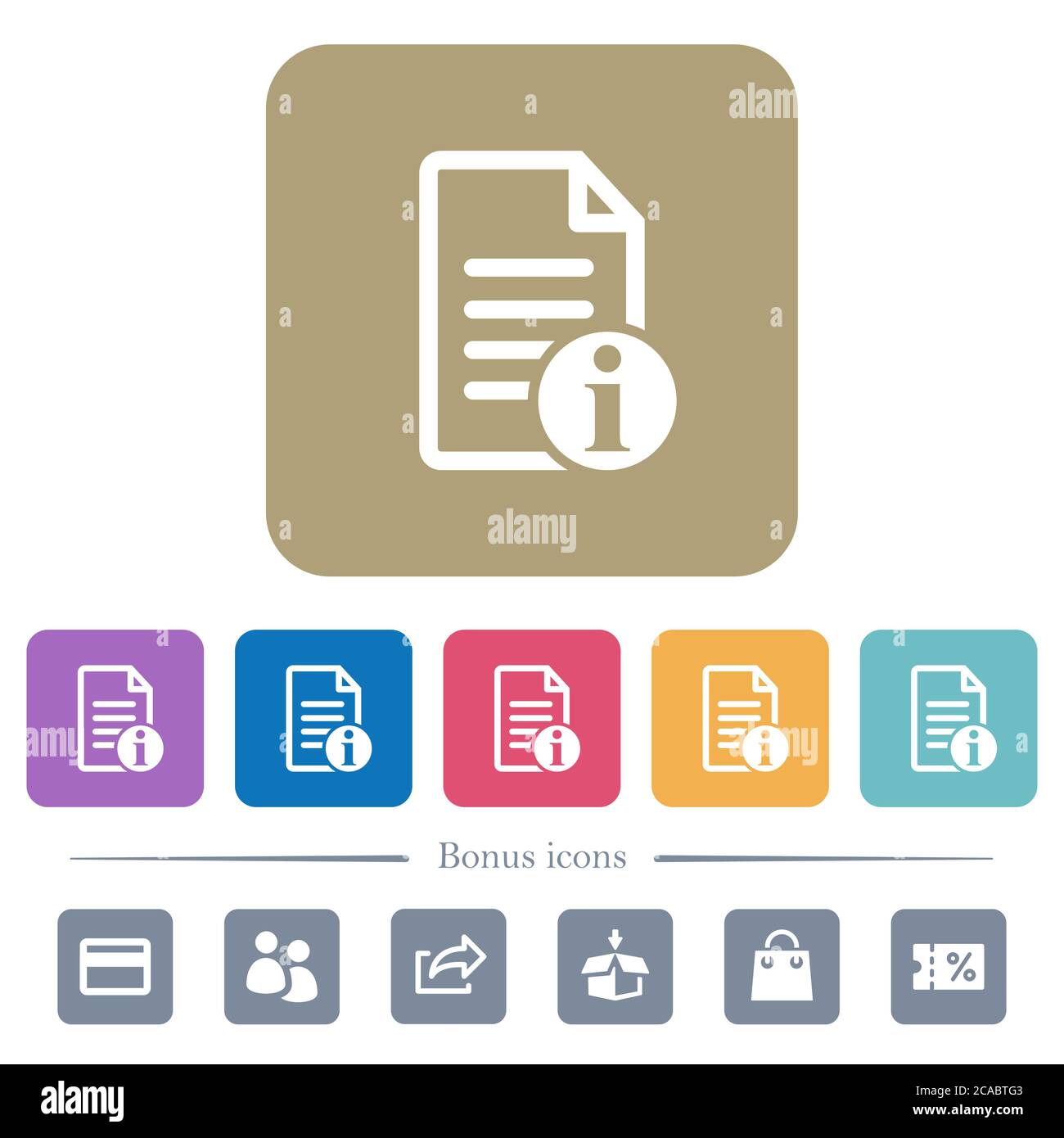 Document info white flat icons on color rounded square backgrounds. 6 ...