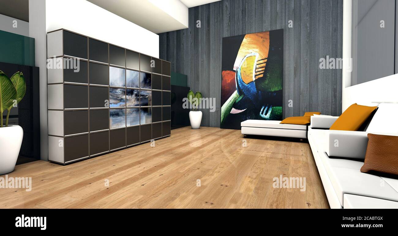 3D rendering of modern luxurious interior design at daytime Stock Photo ...